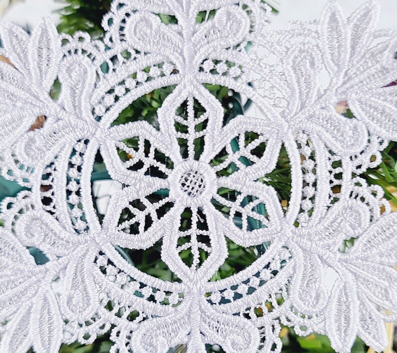 Embroidered Lace Snowflake Ornaments (set of 3) - 4" - Etsy