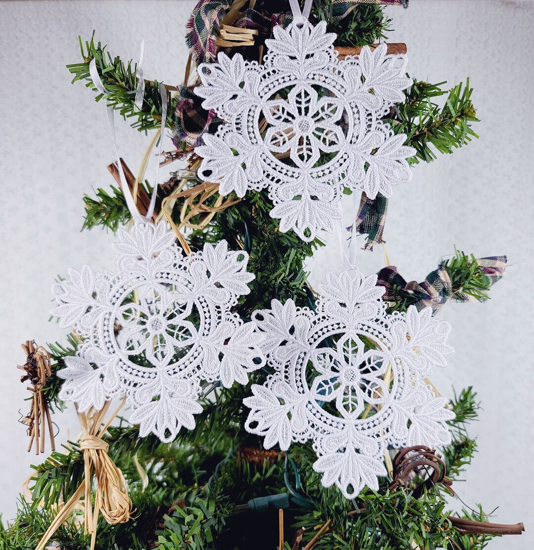 Embroidered Lace Snowflake Ornaments (set of 3) - 4" - Etsy