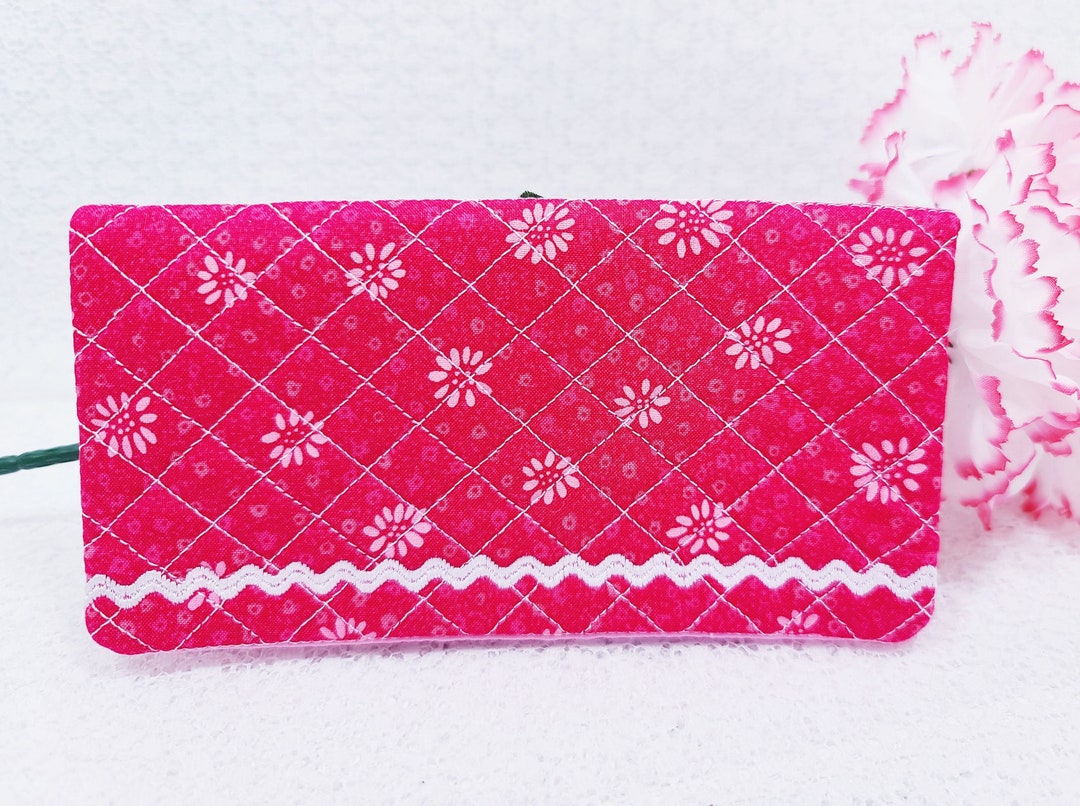 Quilted Checkbook Cover, Pink Checkbook Cover, Fabric Checkbook Cover ...