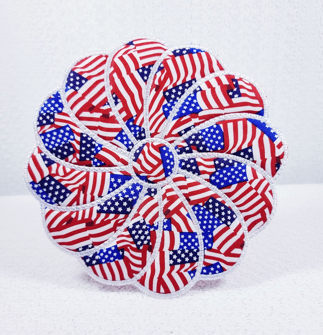 Patriotic Mug Rug, Embroidered Flag Snack Mat, Beverage Mat, Mini Quilt ...