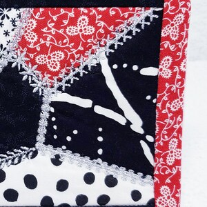 Crazy Patch Mug Rug, Multi Color Mug Rug, Red Black White Mug Rug ...