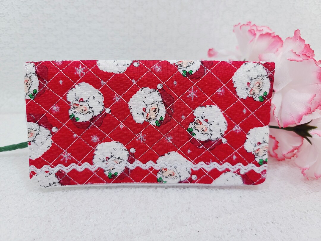 Quilted Checkbook Cover, Santa Face Checkbook Holder, Embroidered ...