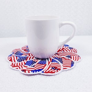 Patriotic Mug Rug, Embroidered Flag Snack Mat, Beverage Mat, Mini Quilt ...