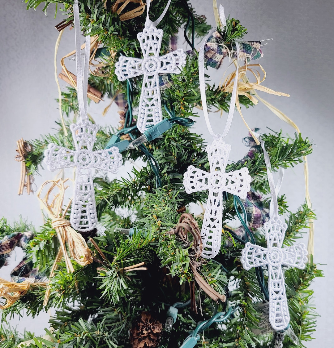 Lace Cross Ornaments: White Embroidered Friendship Gift (set of 4) - Etsy