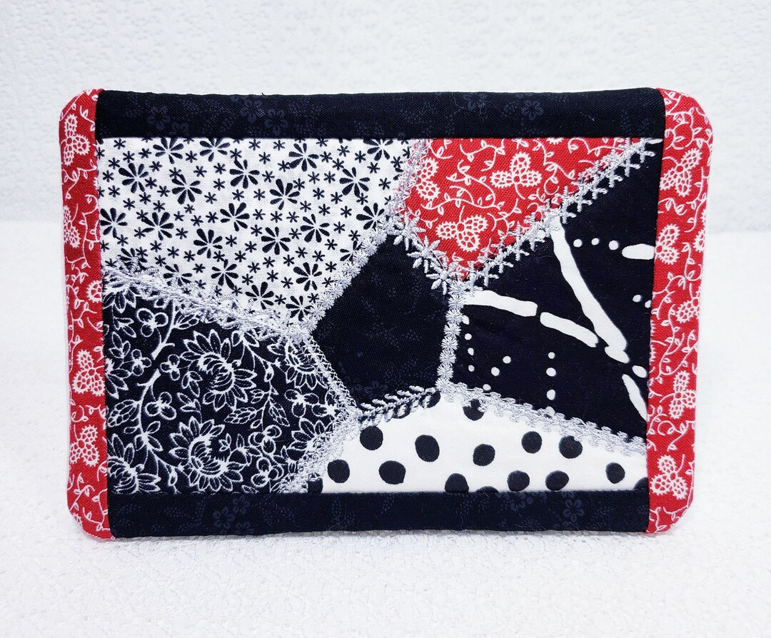 Crazy Patch Mug Rug, Multi Color Mug Rug, Red Black White Mug Rug ...