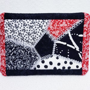 Crazy Patch Mug Rug, Multi Color Mug Rug, Red Black White Mug Rug ...