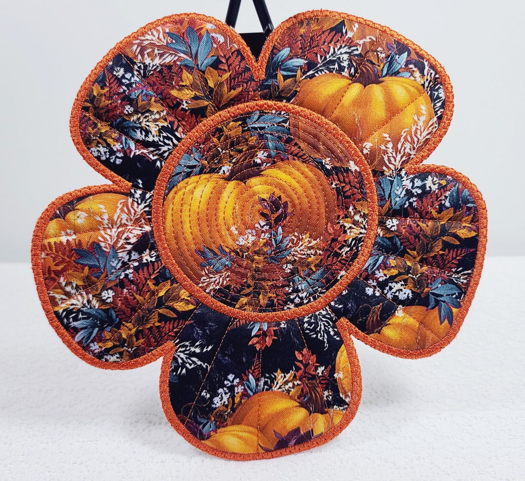 Pumpkin Mug Rug, Mug Rug, Orange Multi-color Mug Rug, Quilted Mug Rug ...