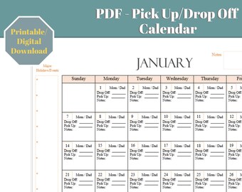 Blank PDF Parental Calendar Co Parenting Divorce Separated Child Pickup ...