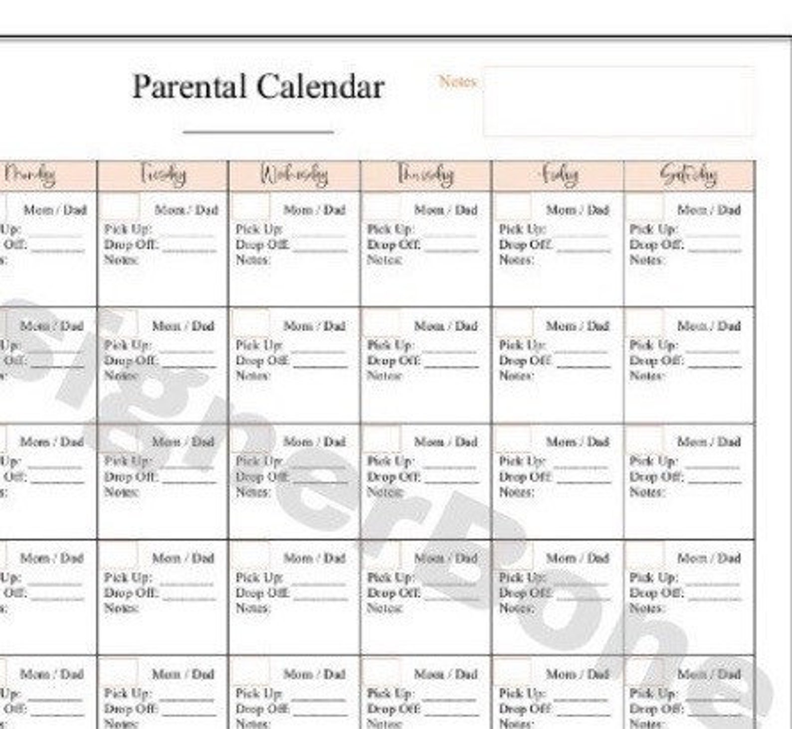 PDF Parental Calendar For Co Parenting Divorce Separated Etsy