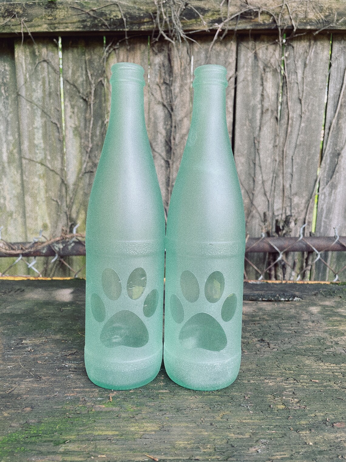 Seaglass Bottle Vase With Paw Print | Seaglass / Vase / Home Decor ...