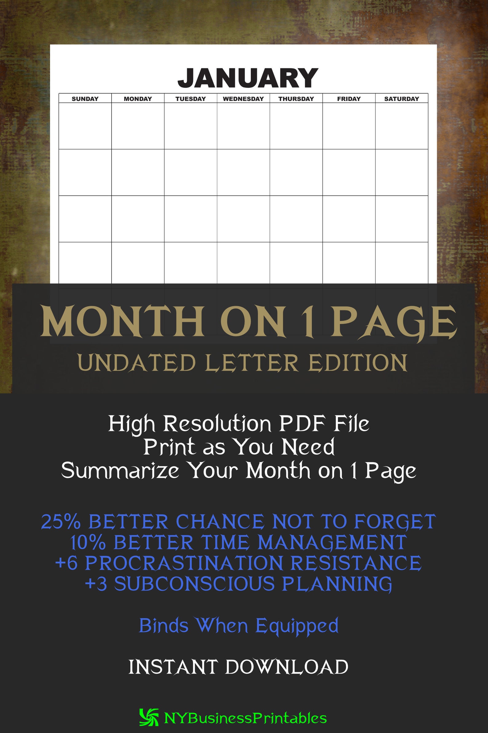 Undated Month on 1 Page Printable Letter MO1P UMO1P - Etsy