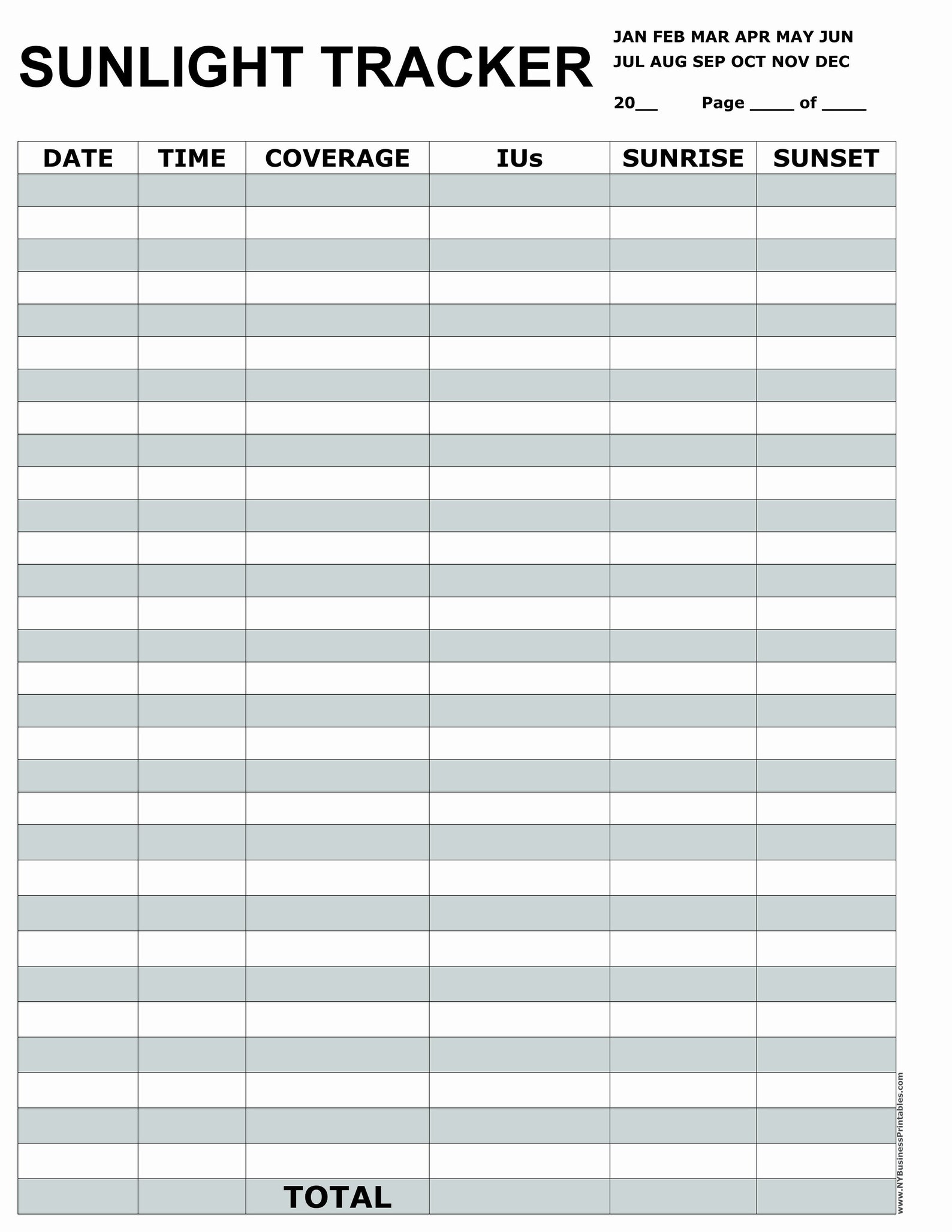 Sunlight Tracker Printable Letter Track Vitamin D IU Intake - Etsy