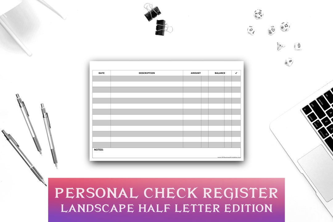 Personal Check Register Printable Half Letter Landscape - Etsy Australia