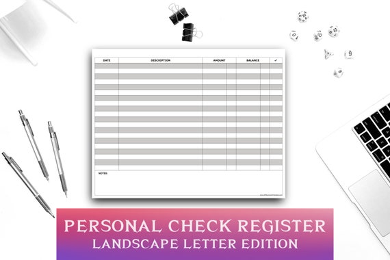 Personal Check Register Printable Letter Landscape Track - Etsy