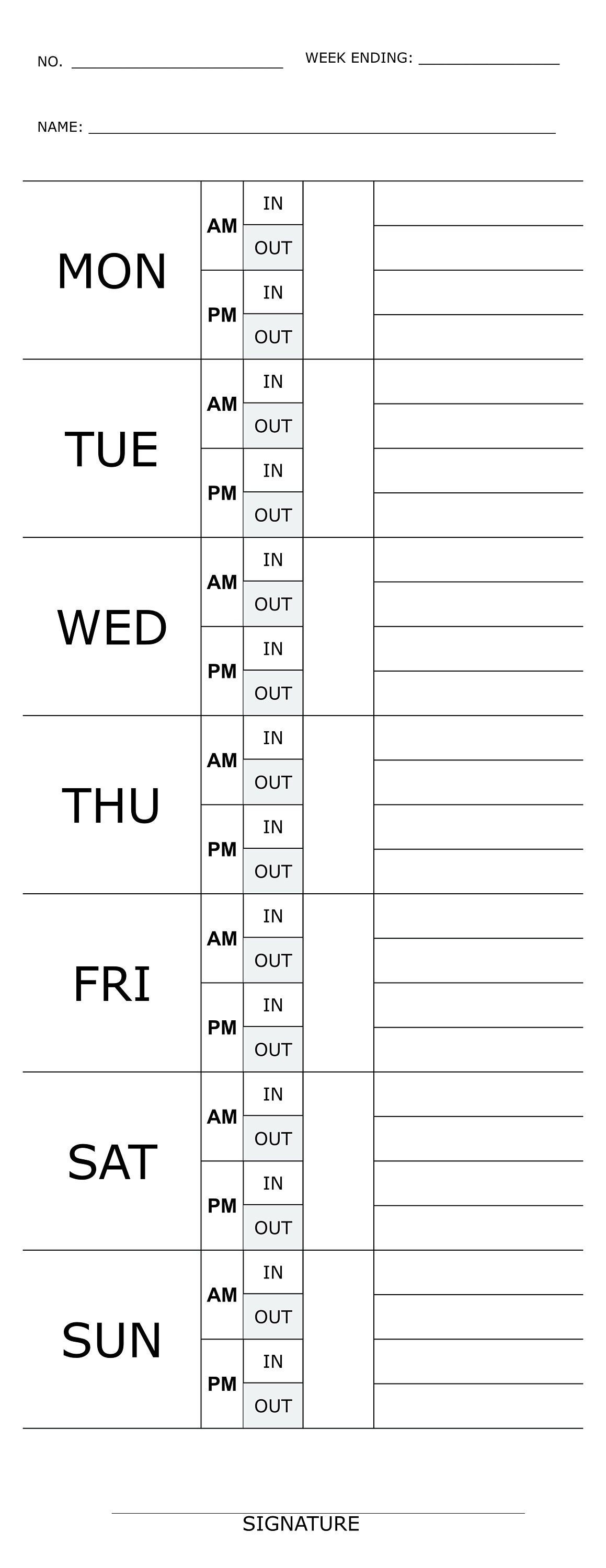 Vertical Half Letter Time Card Printable - Streamline Small Business ...