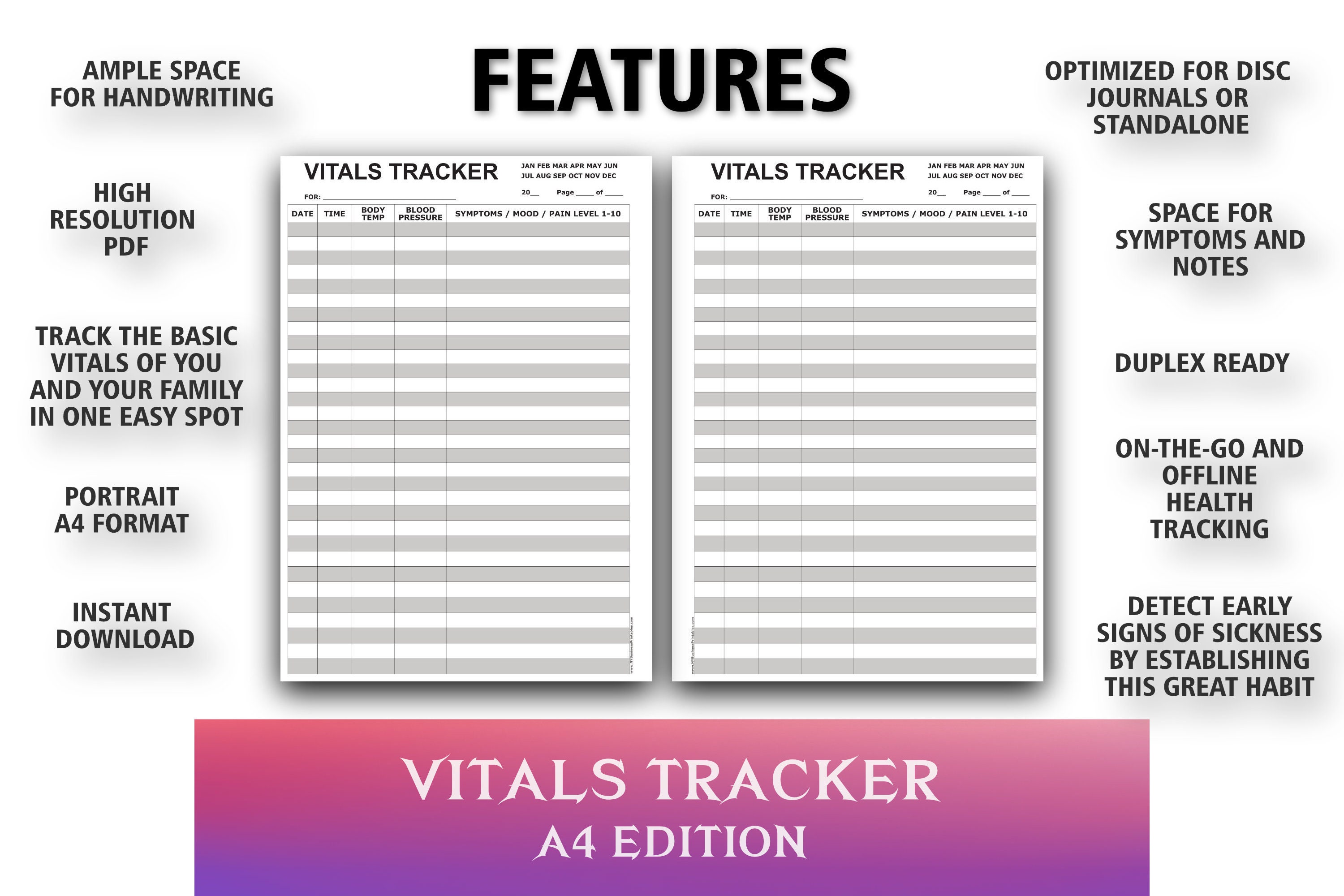Vitals Tracker Printable, A4, Health Worksheet, Keep Safe, Establish ...