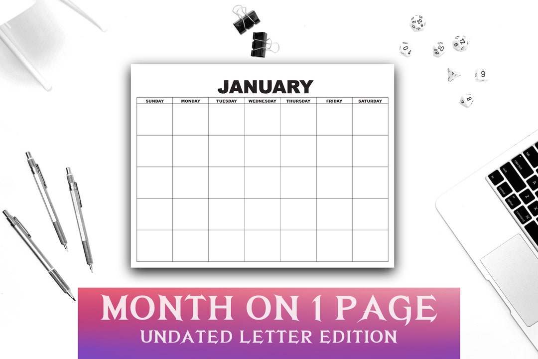 Undated Month on 1 Page Printable, Letter, MO1P, UMO1P, Summarize Month ...