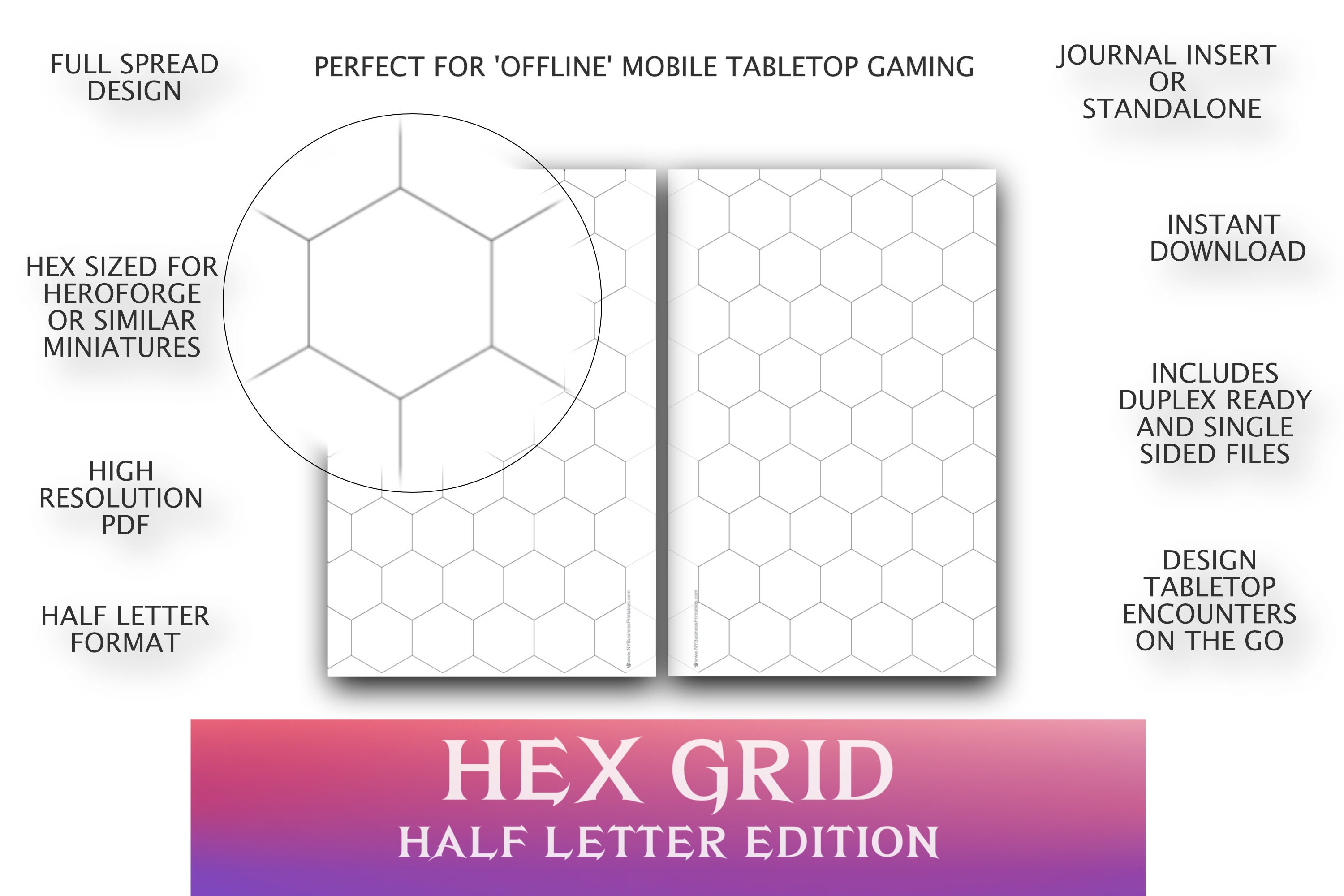 Hex Grid Printable, Half Letter, Tabletop & Mobile Gaming, Disc-bound ...
