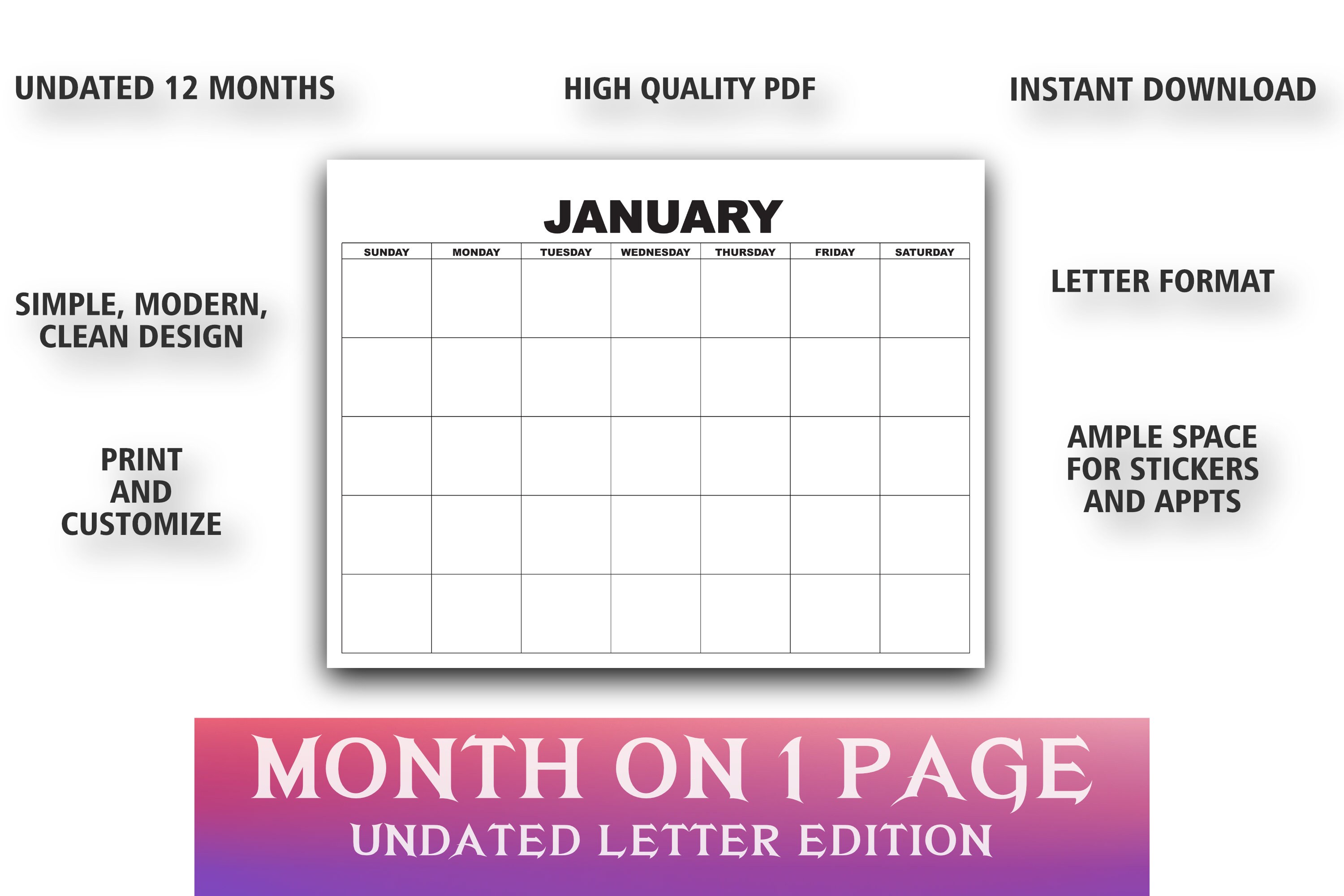 Undated Month on 1 Page Printable Letter MO1P UMO1P - Etsy