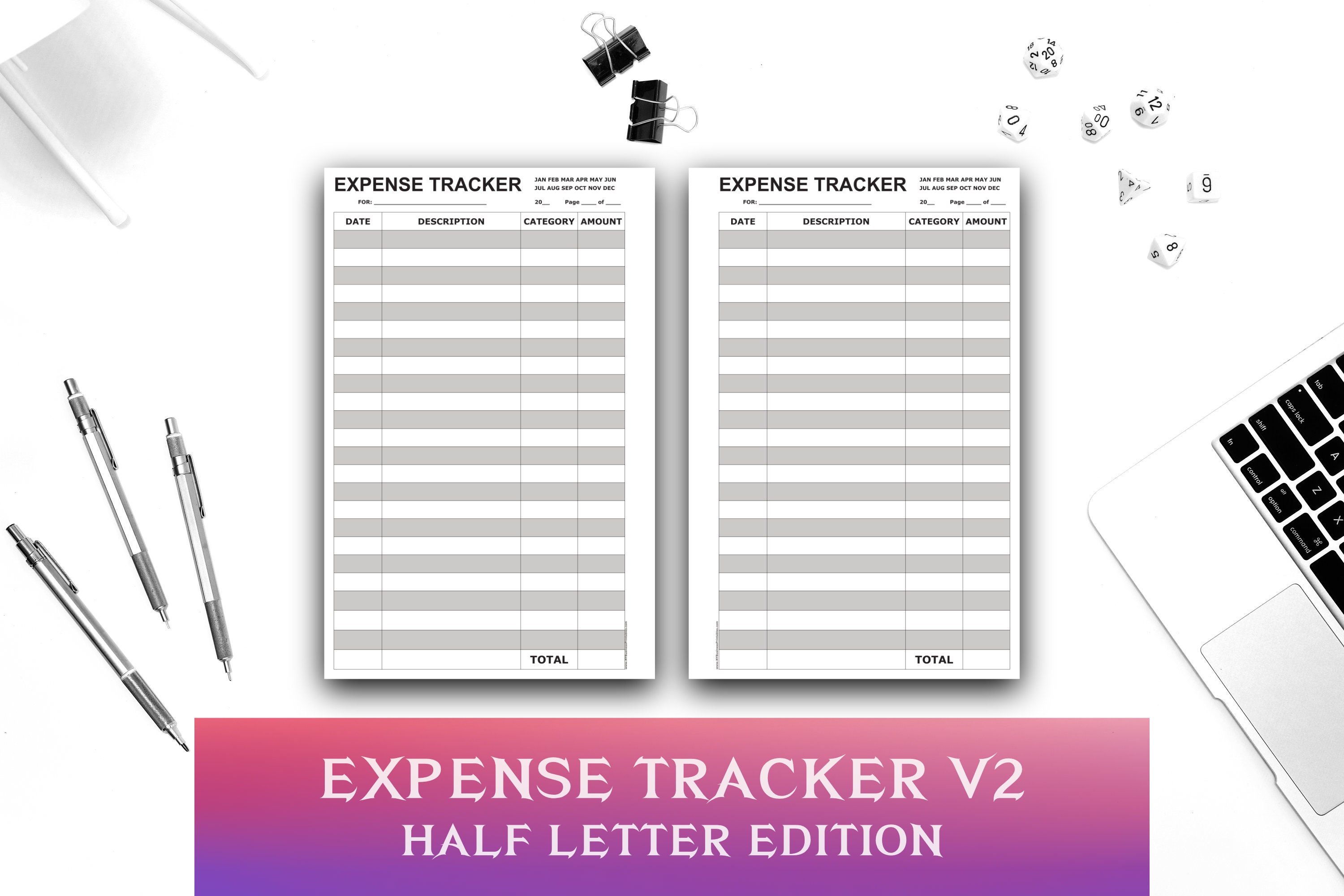 Expense Tracker V2 Printable, Half Letter, Track Money by Date ...