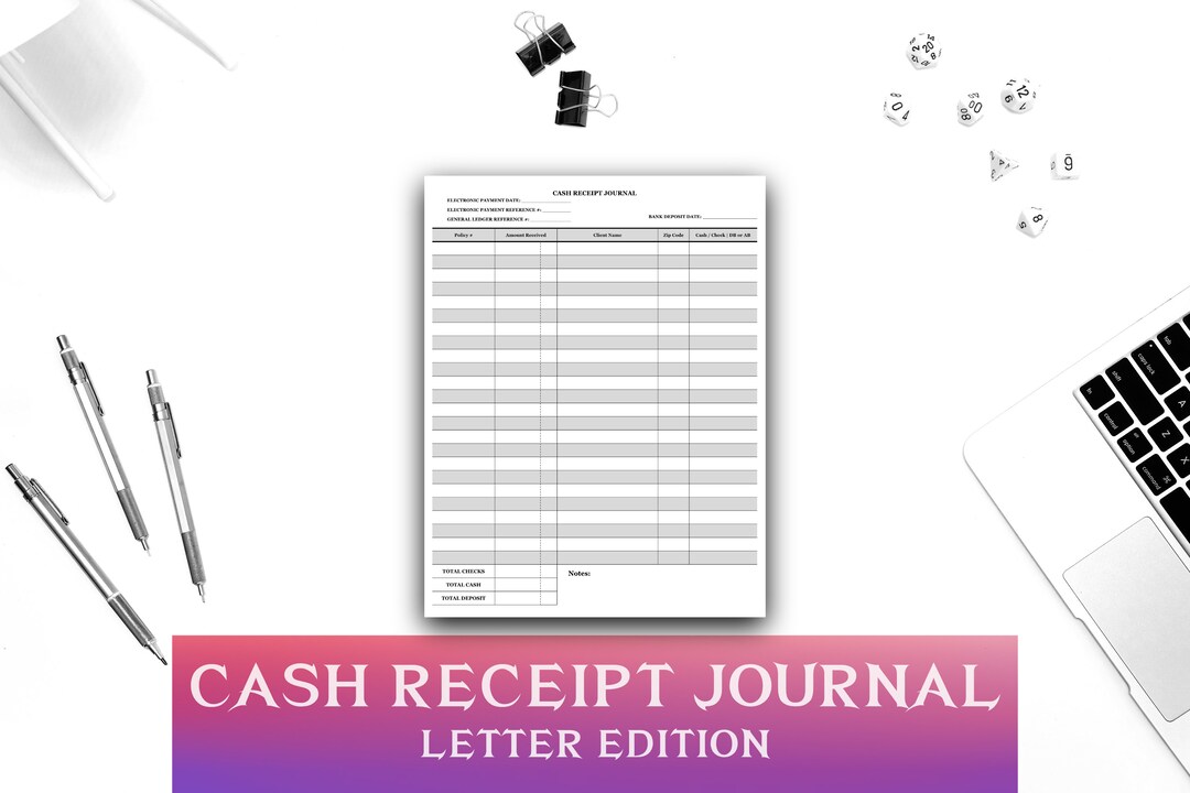 Cash Receipt Journal Printable for Insurance Agencies and Bookkeepers ...