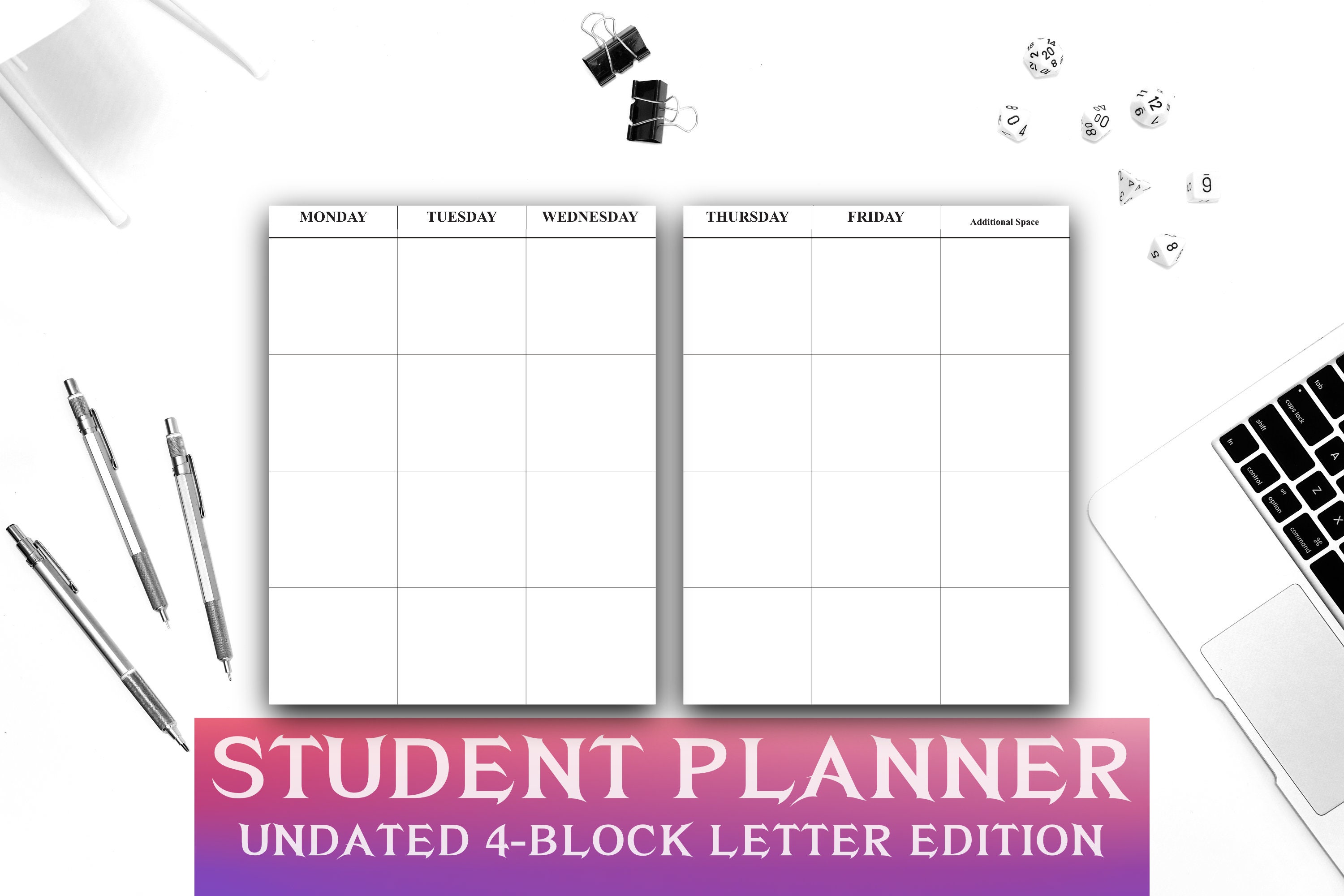 Undated Student Planner 4 Blocks Printable, Letter, Keep Your Class ...
