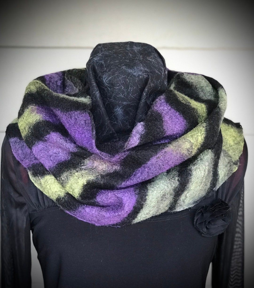 Triangle Pullover Neck Cowl, Nuno Felted Through Soft Black Silk ...