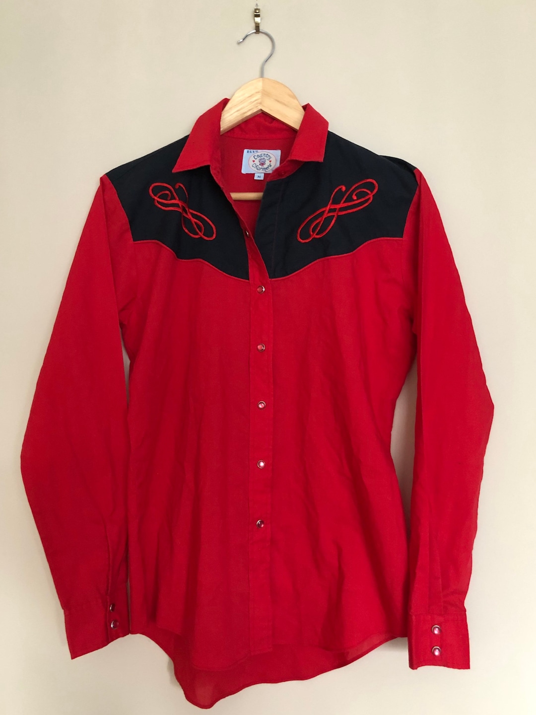 Vintage Women's Western Shirt - Red Piping and Filigree Embroidered ...