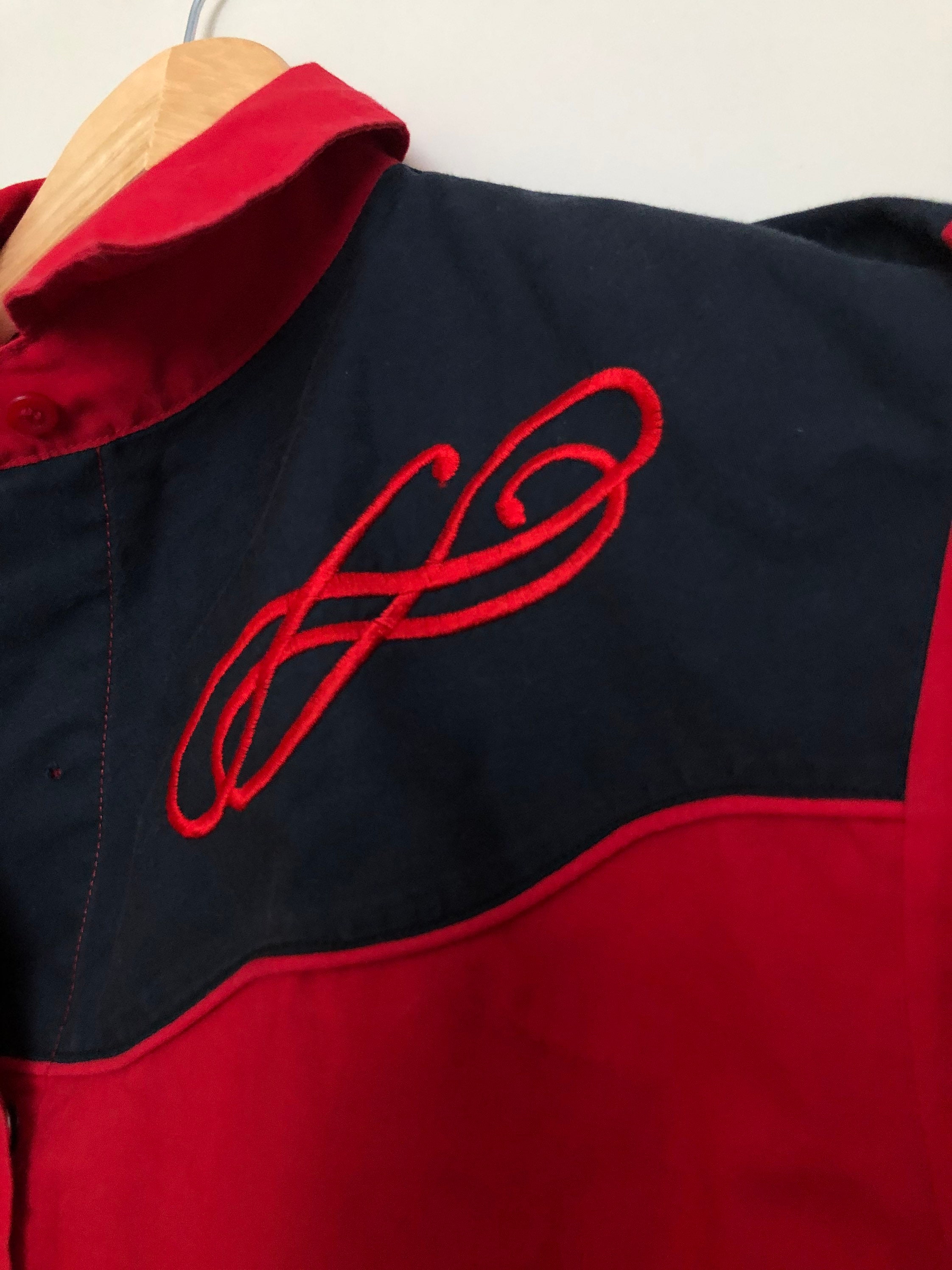 Vintage Women's Western Shirt - Red Piping and Filigree Embroidered ...