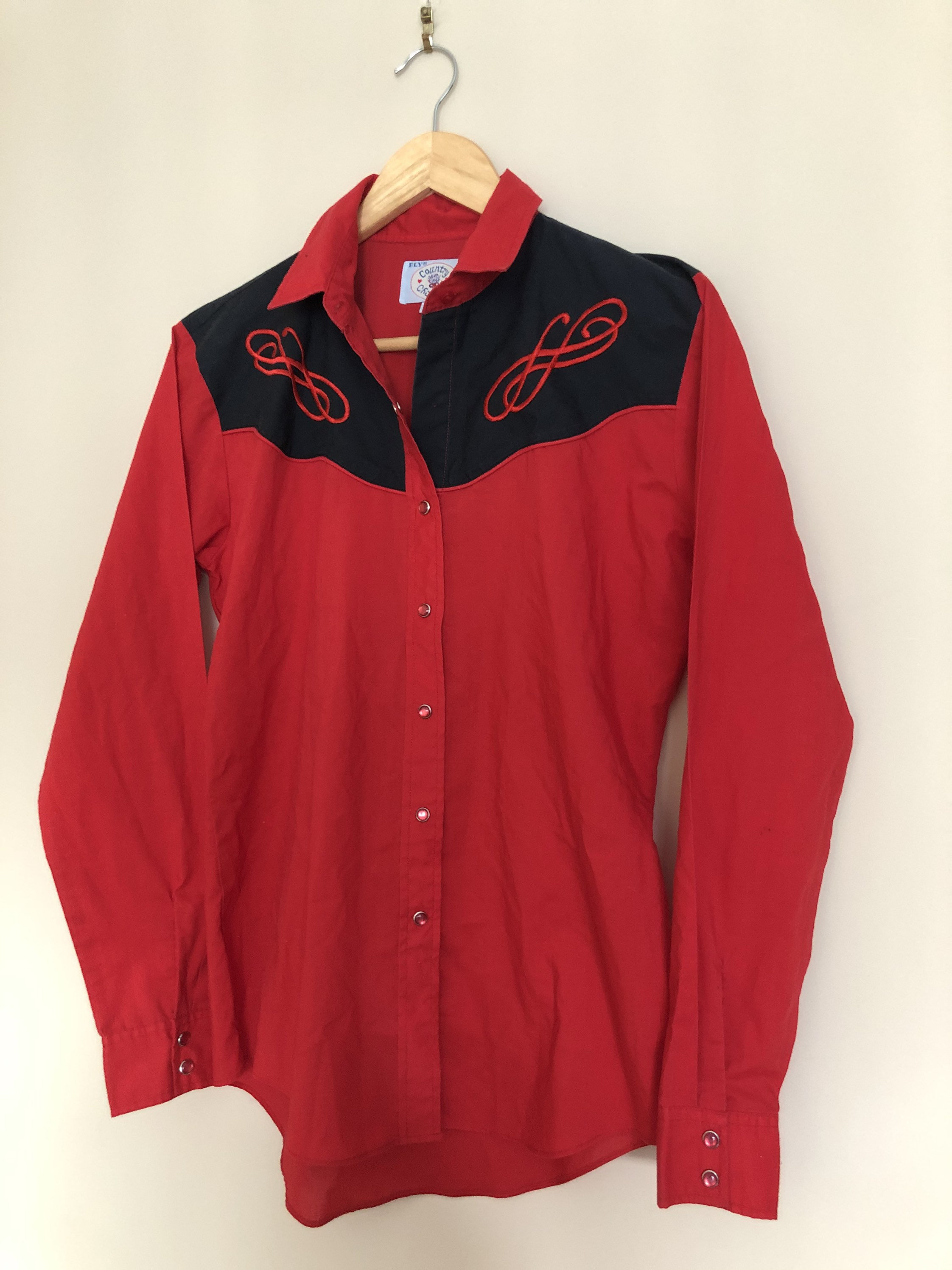 Vintage Women's Western Shirt - Red Piping and Filigree Embroidered ...