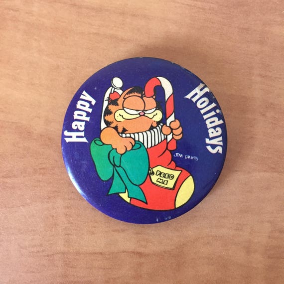 Vintage Garfield Button - by Jim Davis - HAPPY HOLIDA… - Gem