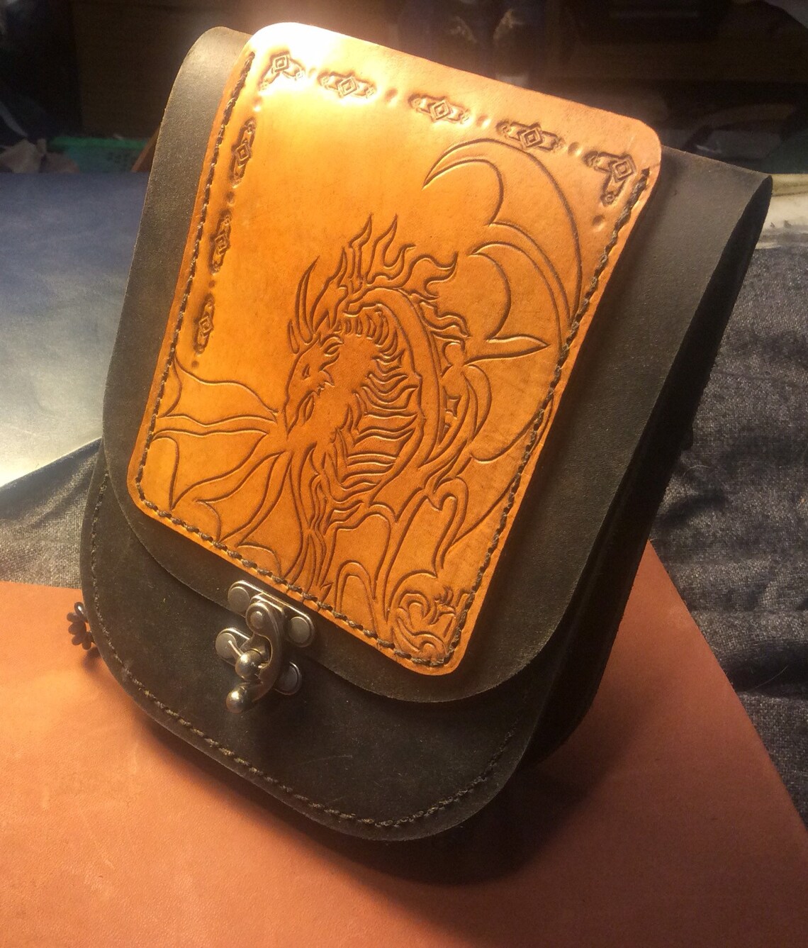 Hand Tooled Dragon Leather Pouch for Belt - Etsy