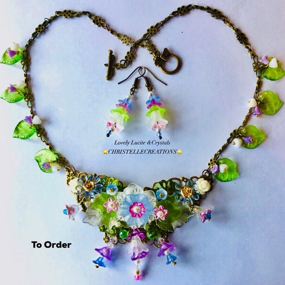 FLORAL BOUQUET NECKLACE With Etsy. Made to Order.summer Garden Lucite ...