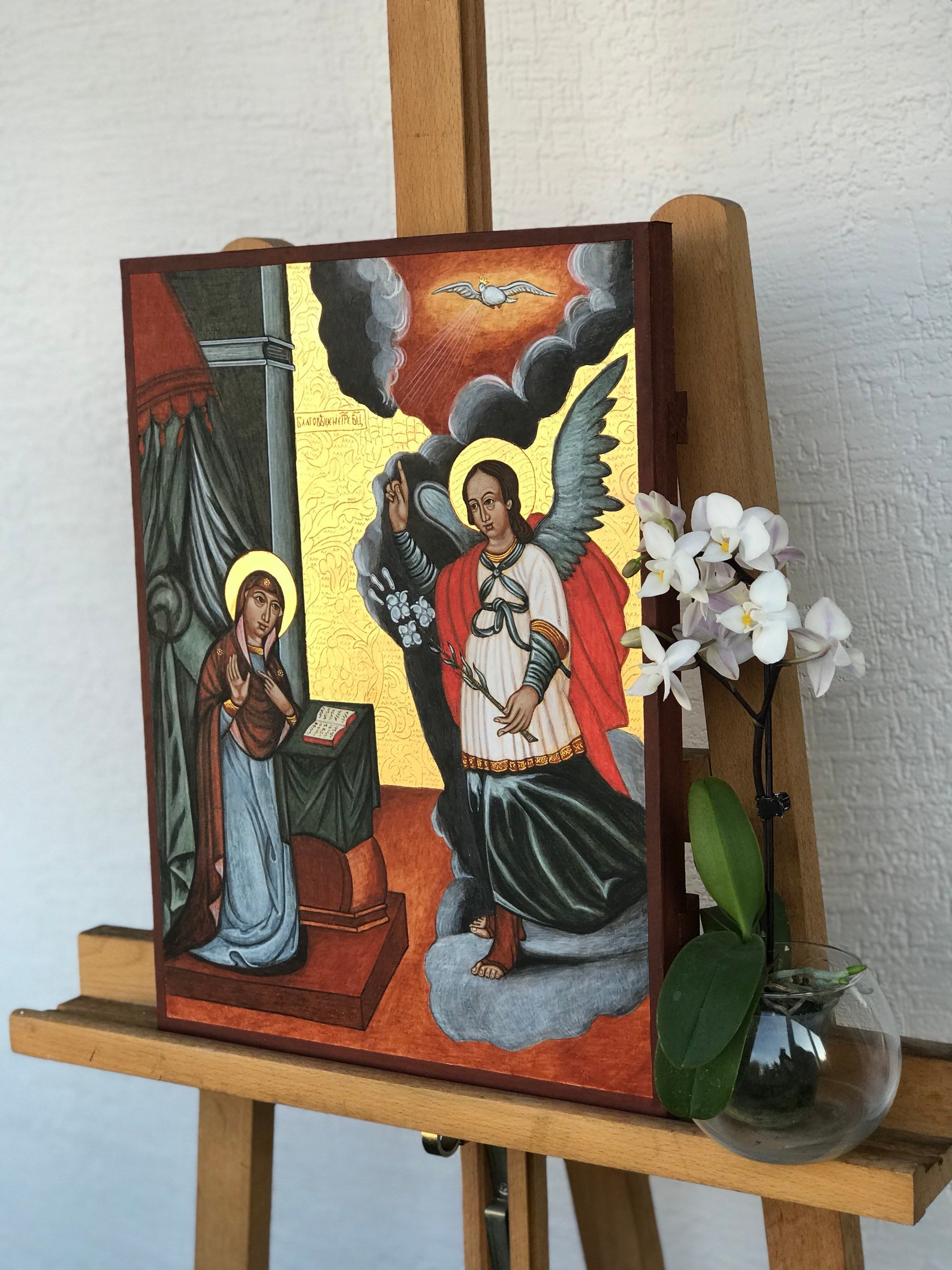 Verkündigung an die Heilige Jungfrau Maria handgemalte Ikone, byzantinische Ikonenmalerei ...