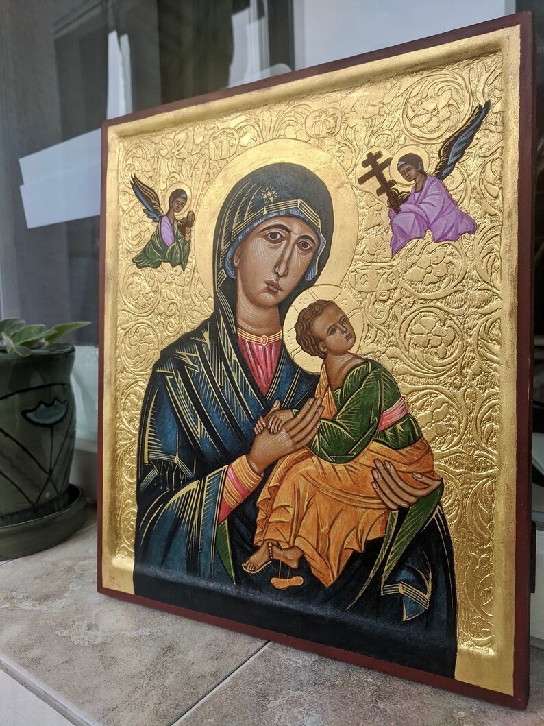 Virgin Mary Icon Painting. Our Lady of Perpetual Help Hand Painted Icon ...