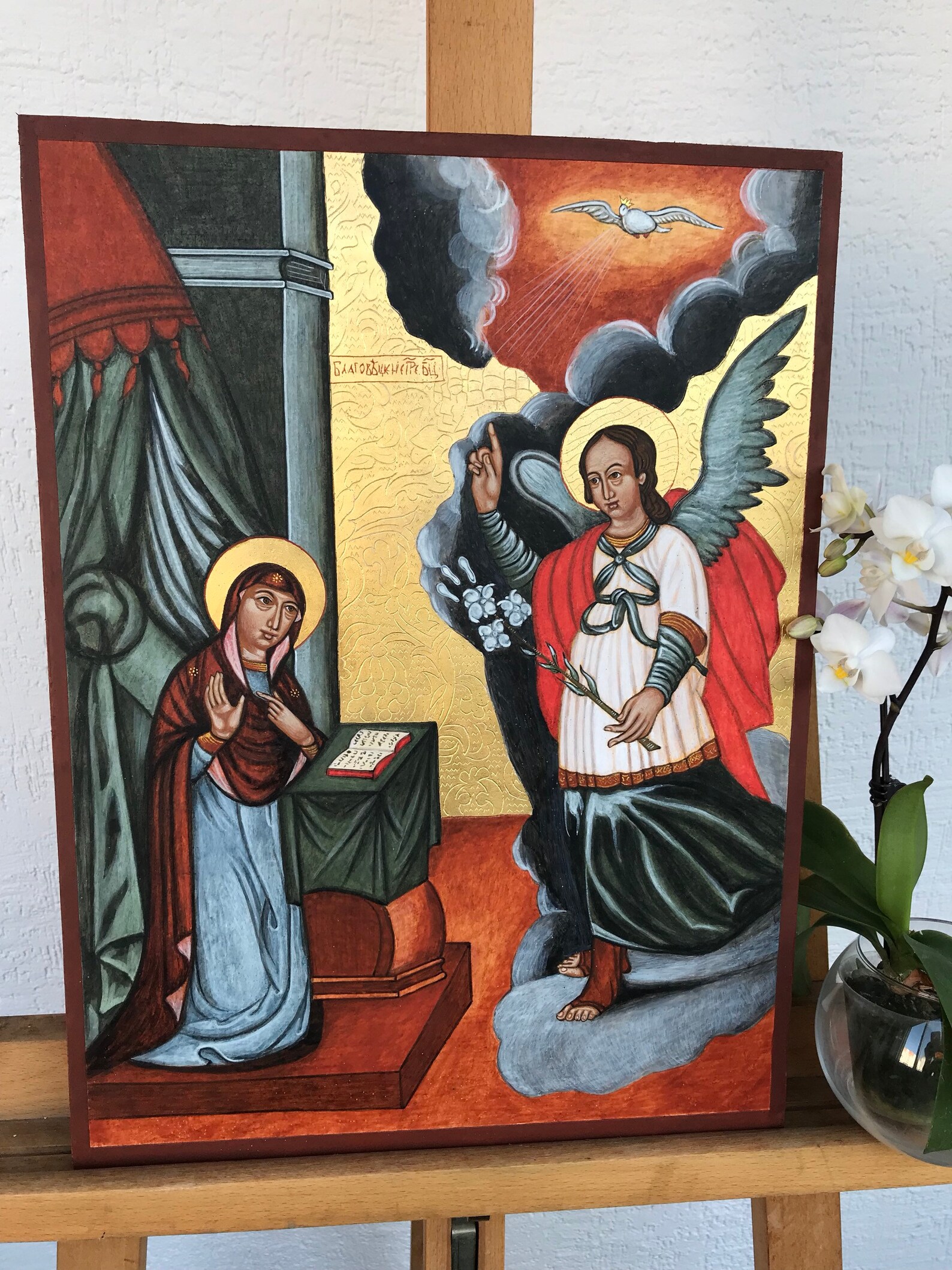 Verkündigung an die Heilige Jungfrau Maria handgemalte Ikone, byzantinische Ikonenmalerei ...