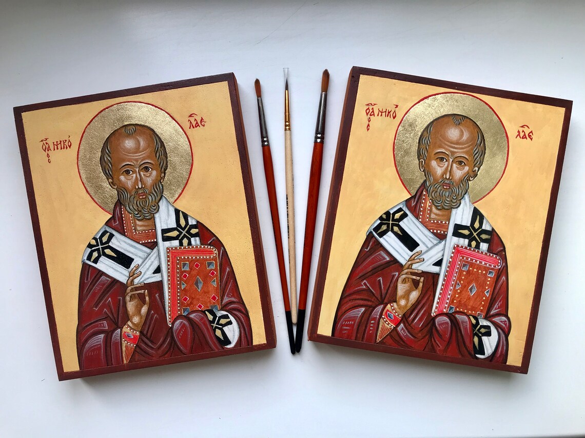 Saint Nicholas Hand Painted Icon Byzantine Icon Painting - Etsy