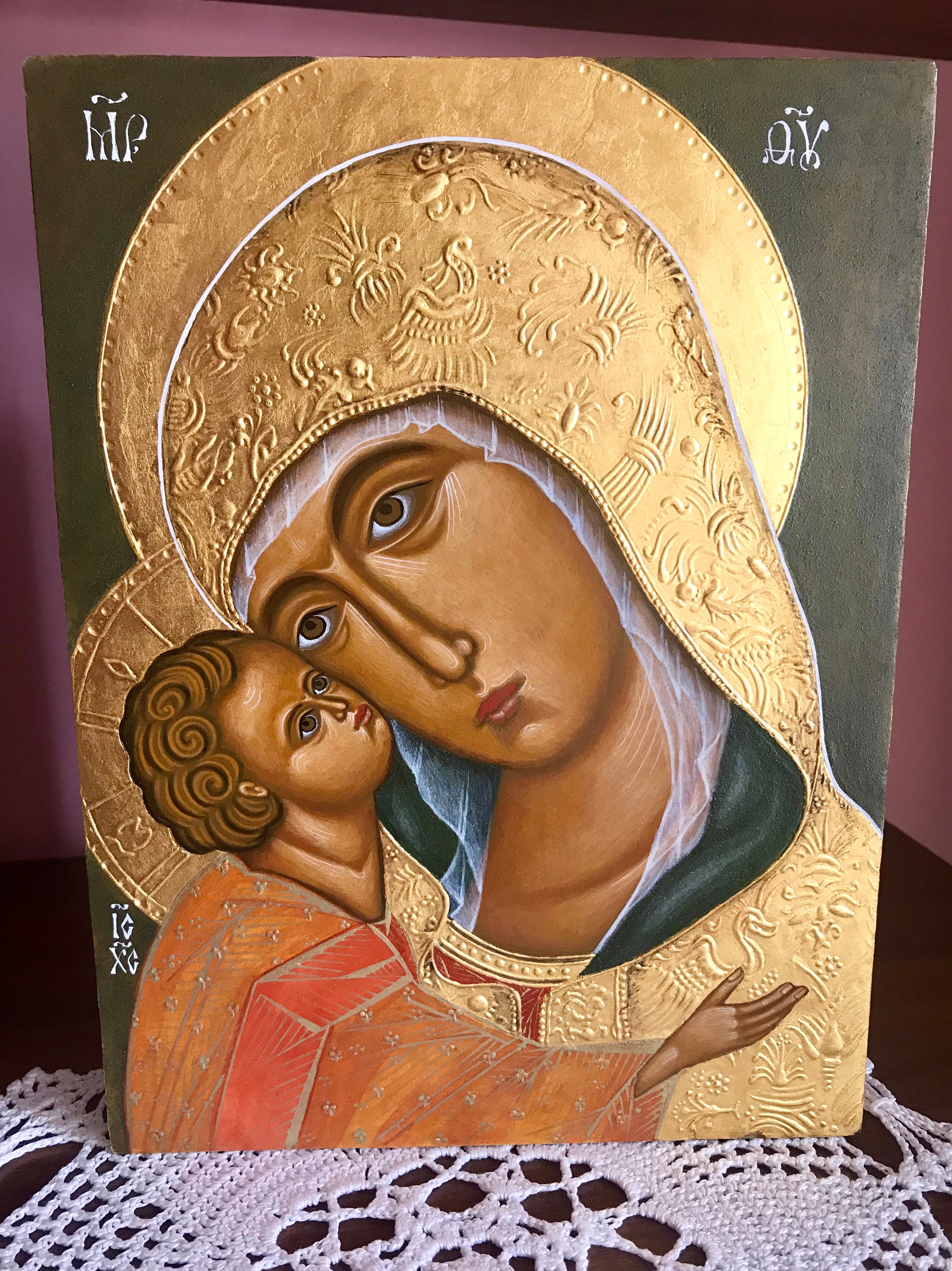 Virgin Mary With Jesus Hand Painted Icon Byzantine Icon - Etsy