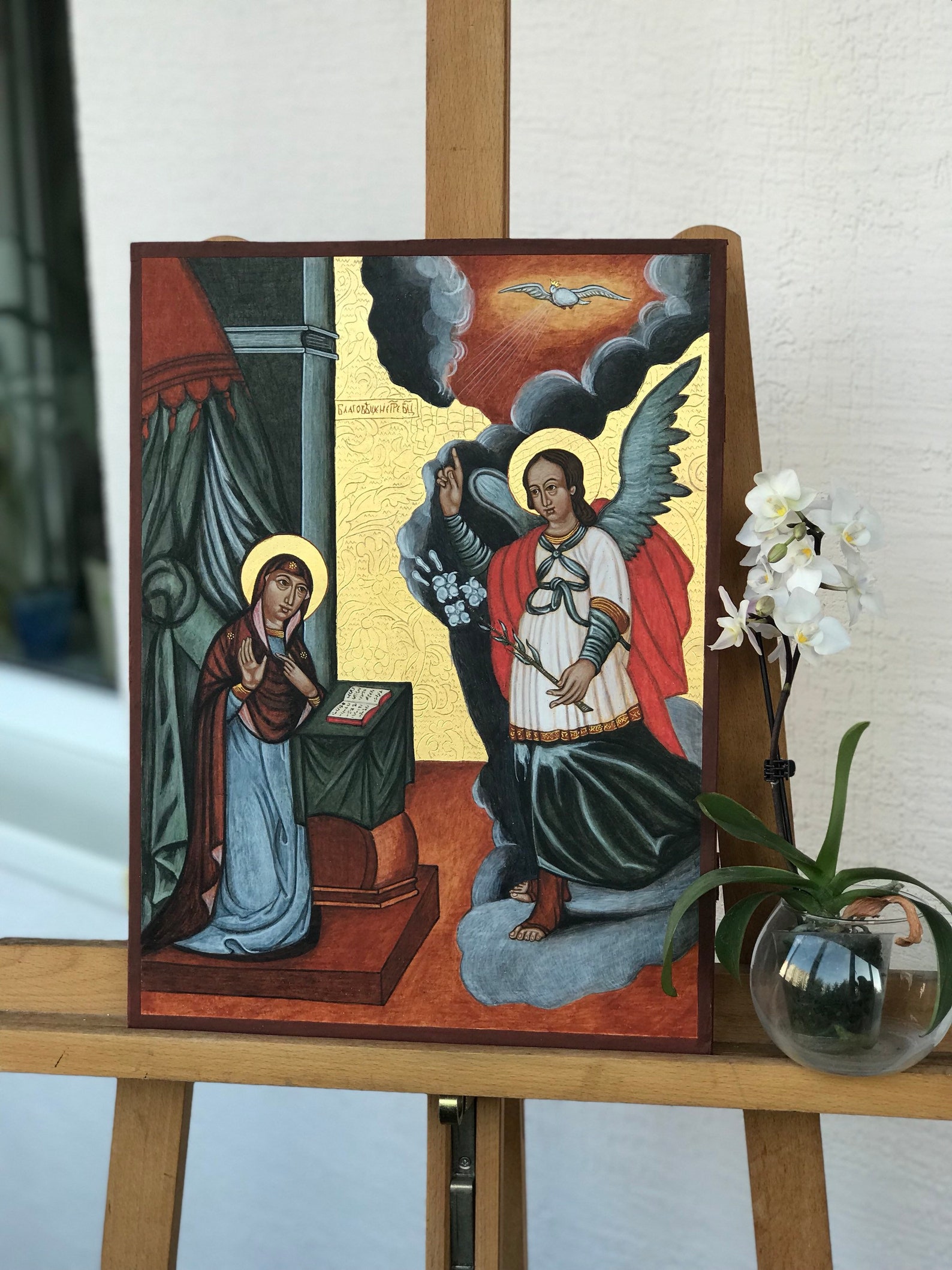 Verkündigung an die Heilige Jungfrau Maria handgemalte Ikone, byzantinische Ikonenmalerei ...