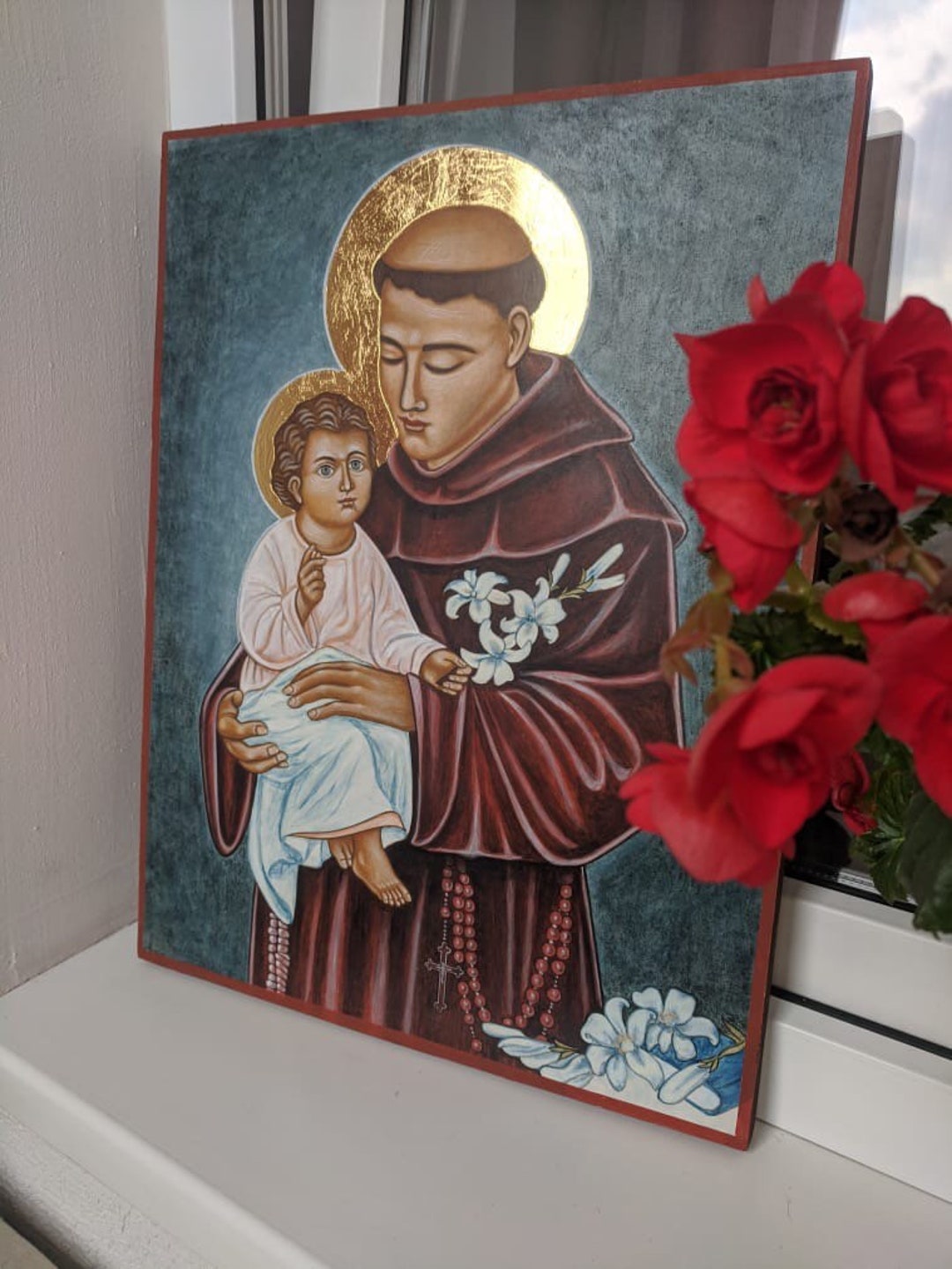 Saint Anthony of Padua Hand Painted Icon, Byzantine Icon Painting ...