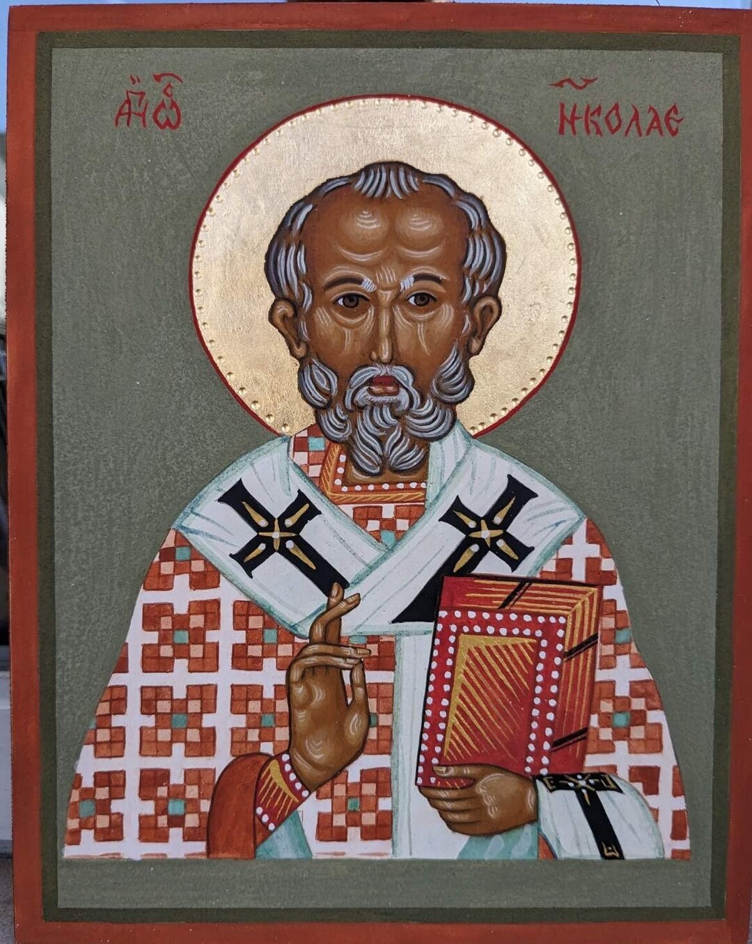 Saint Nicholas Hand Painted Icon, Byzantine Icon Painting, Handmade ...