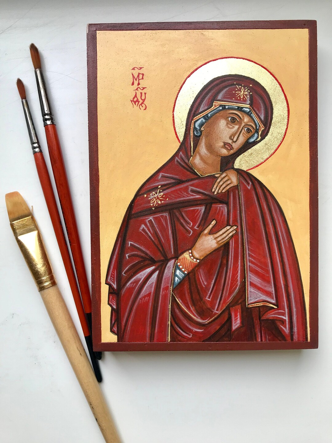 Virgin Mary Hand Painted Icon Byzantine Icon Painting - Etsy