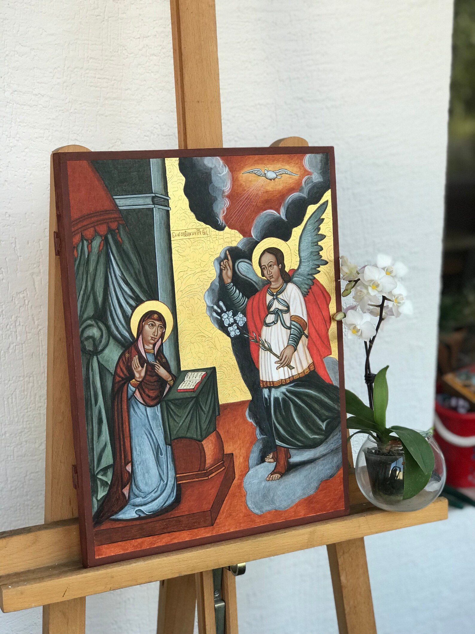 Verkündigung an die Heilige Jungfrau Maria handgemalte Ikone, byzantinische Ikonenmalerei ...