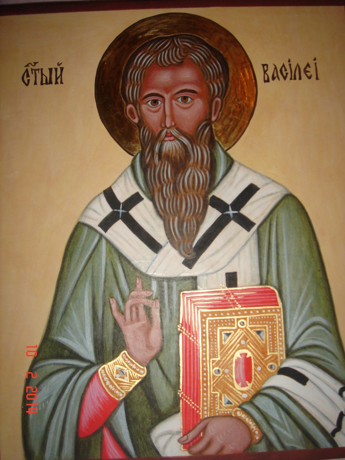 St. Basil Hand Painted Icon, Byzantine Icon Painting, Handmade ...