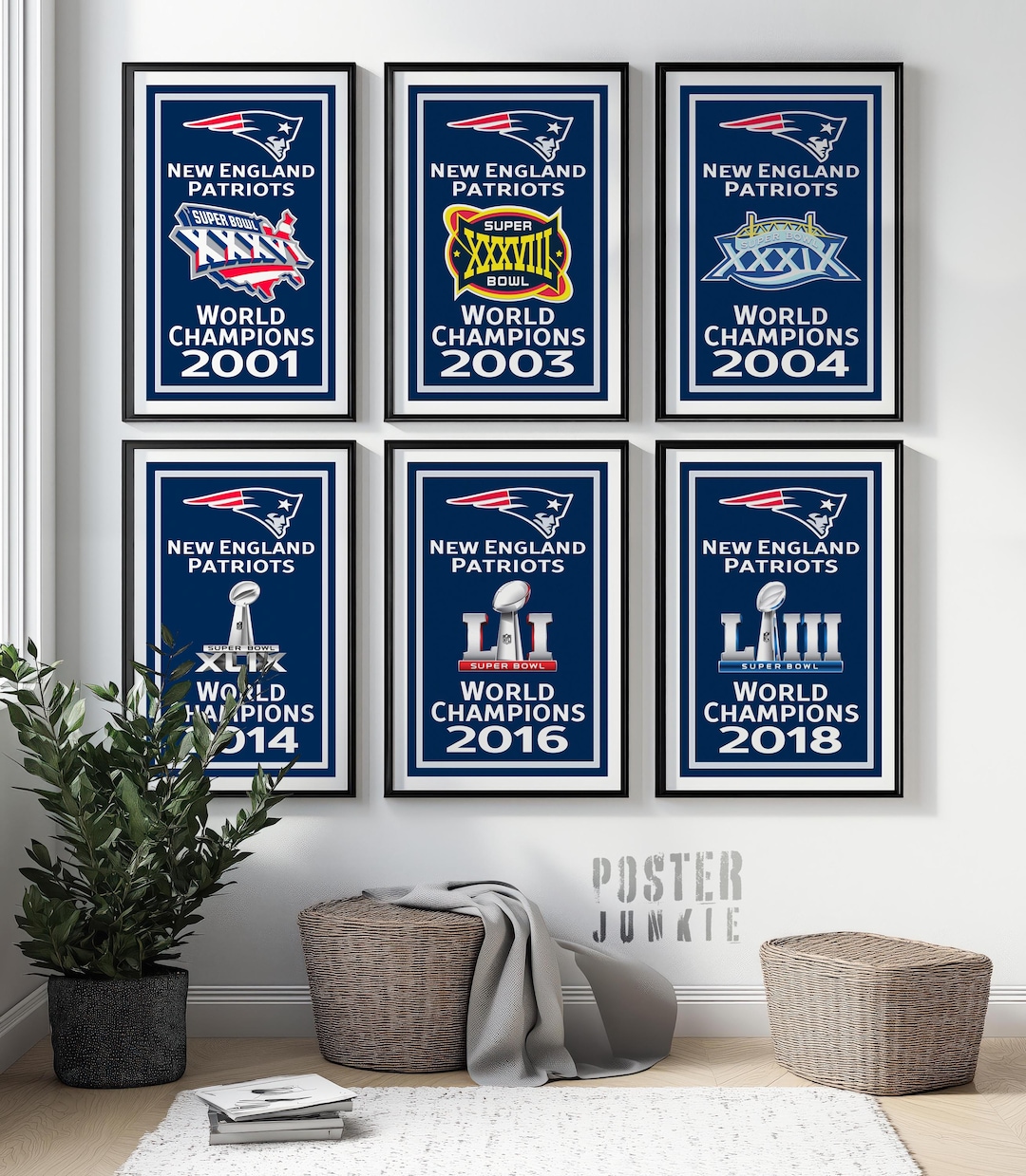 Patriots Super Bowl Banners Art Prints - Set of 6 - Etsy