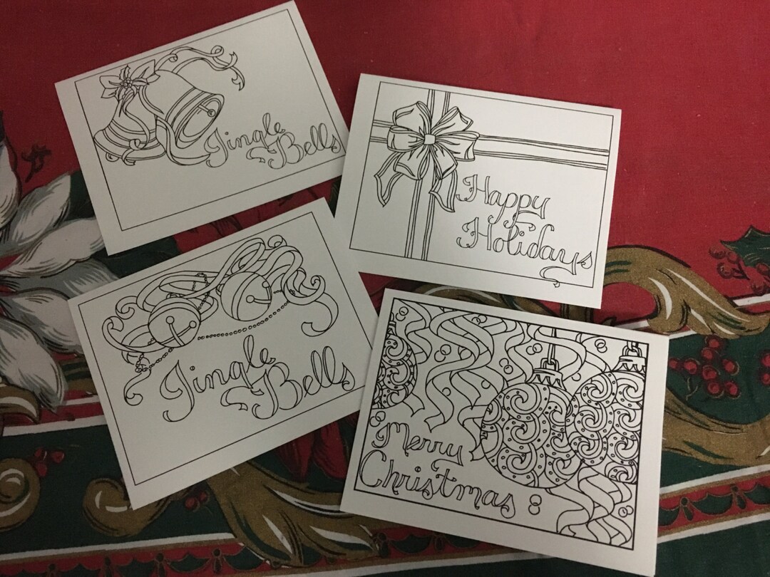 4 Color Your Own Christmas Cards! Set of Four- Instant Download ...