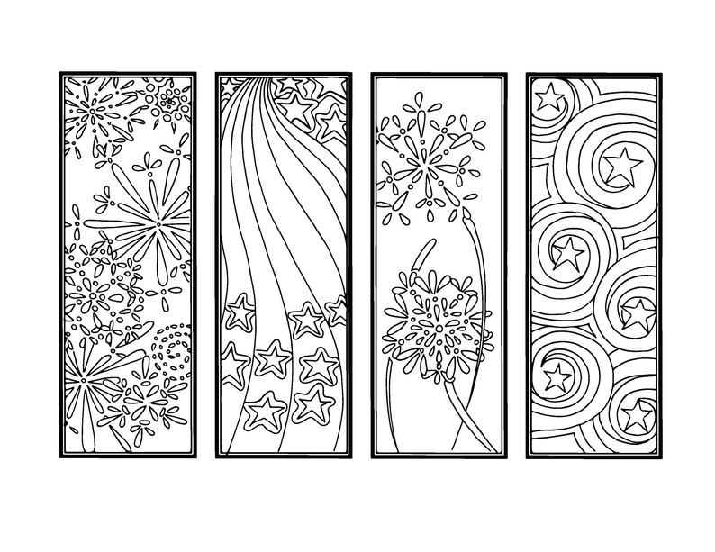 4th of July Coloring Bookmarks: Firework DIY Craft (PDF Download) - Etsy