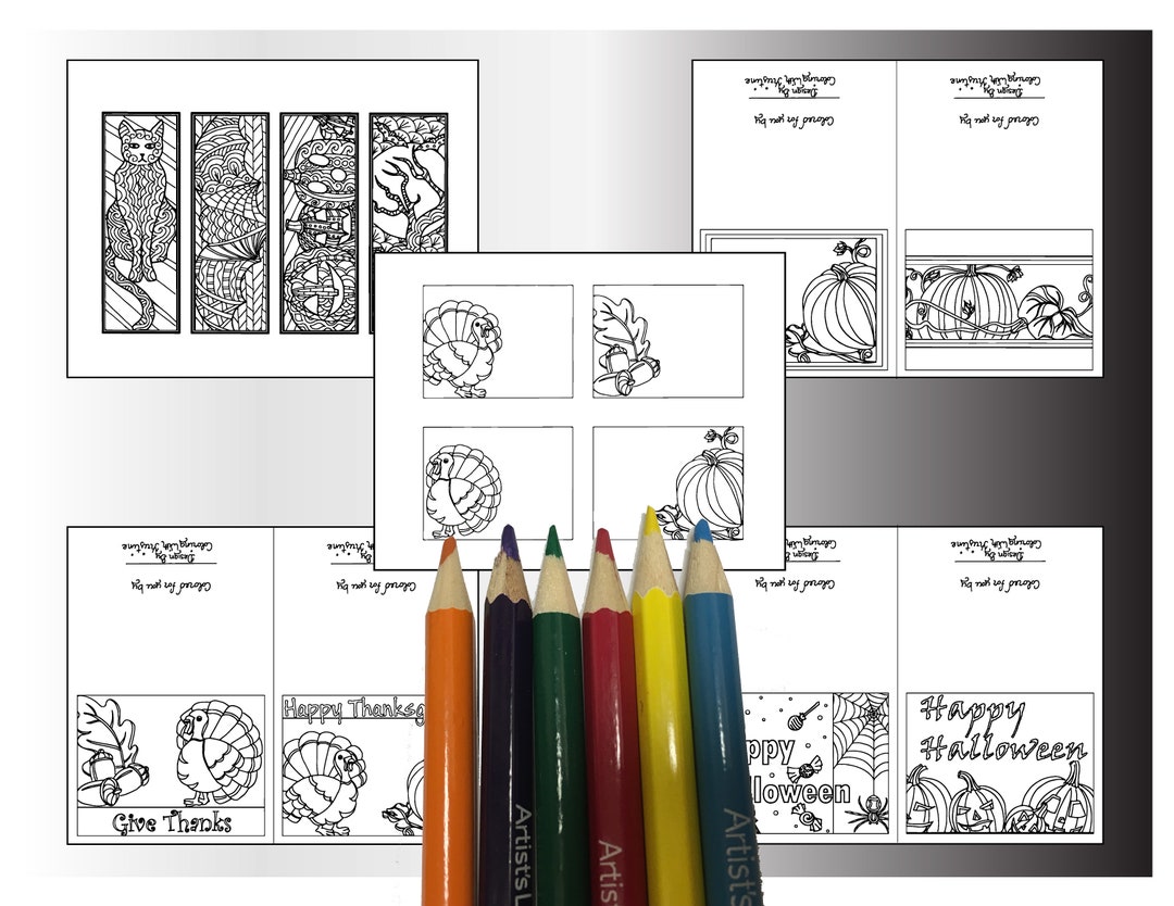 DIY Fall Coloring Bundle! Printable Designs-greeting Cards-holidays ...