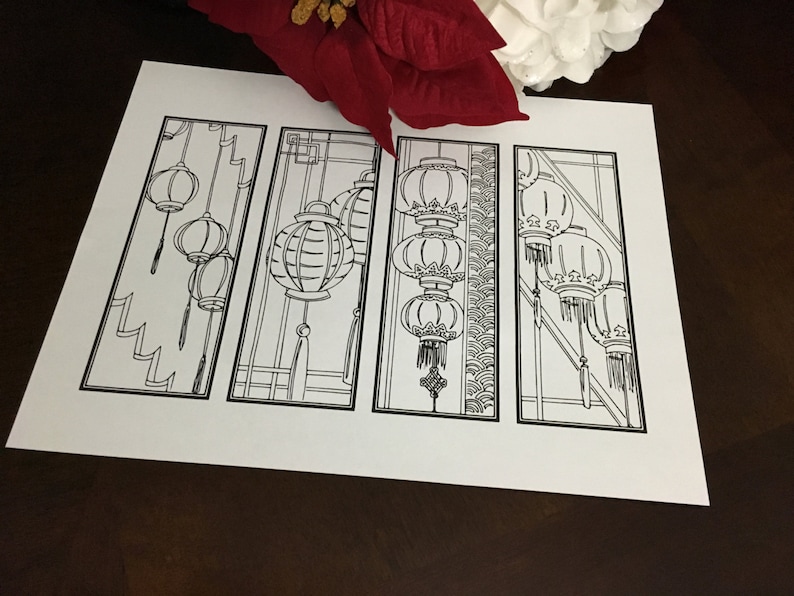 DIY Chinese Lanterns Bookmarks- Set of 4- Printable Coloring Page ...