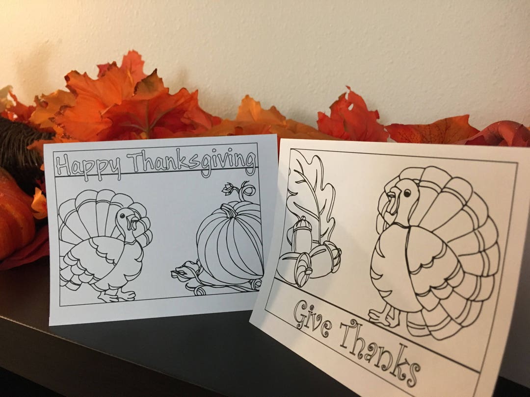 Thanksgiving Coloring Cards: Set of 2, DIY Holiday Crafts (instant ...